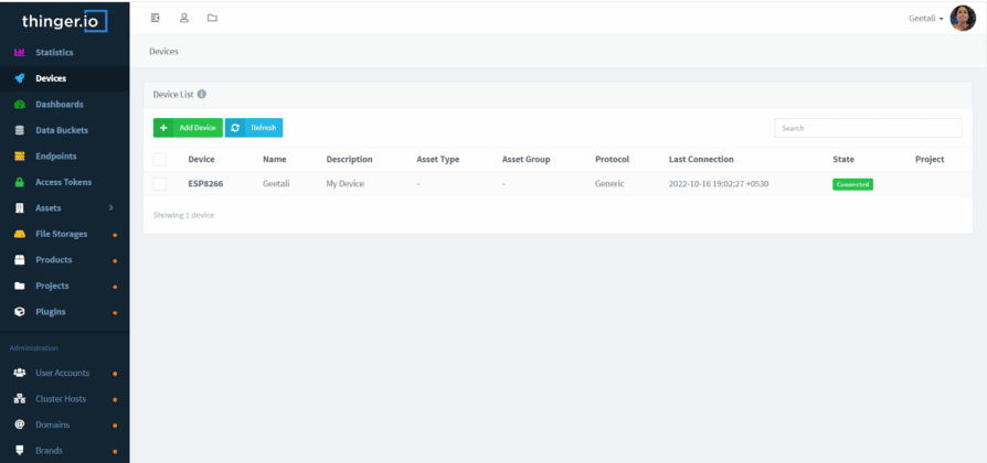 Connecting Internet of Things Devices on Thinger.io